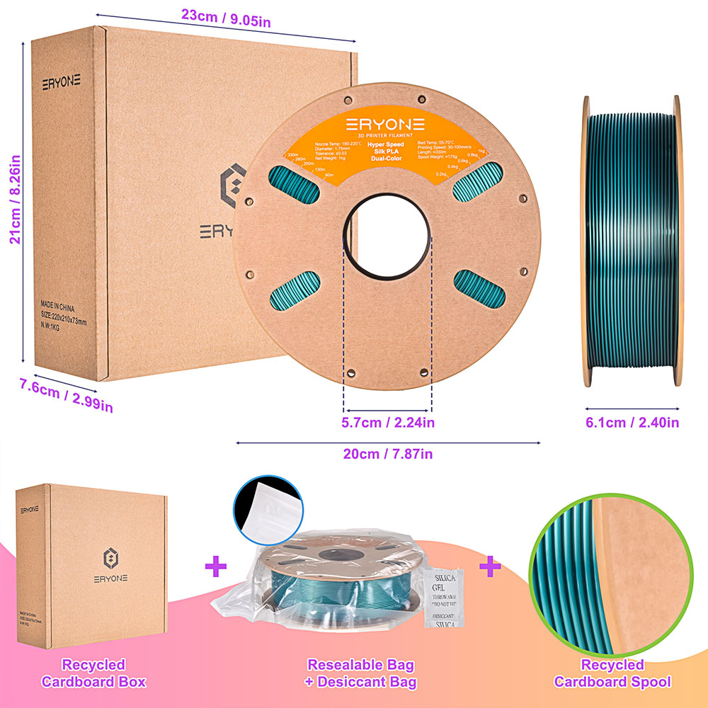 ERYONE Hyper PLA Silk Dual-color Filament 1kg Dark Green & Black ...