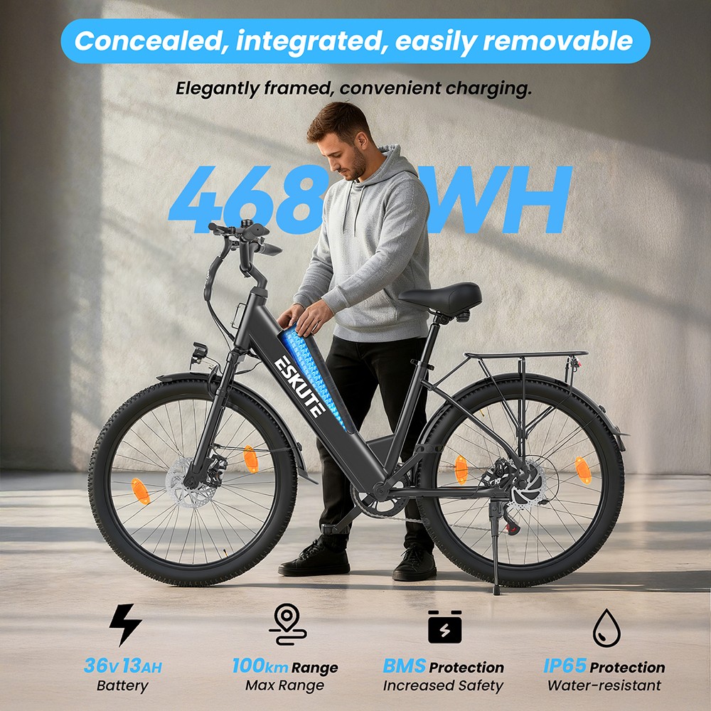 ESKUTE C100 Plus Electric Bike 250W 36V 13Ah 25km/h Black | Europe