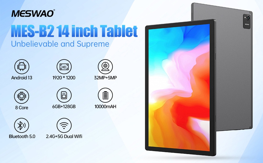 MESWAO B2 Tablet 14 inch 6GB 128GB Grey US Plug | United States