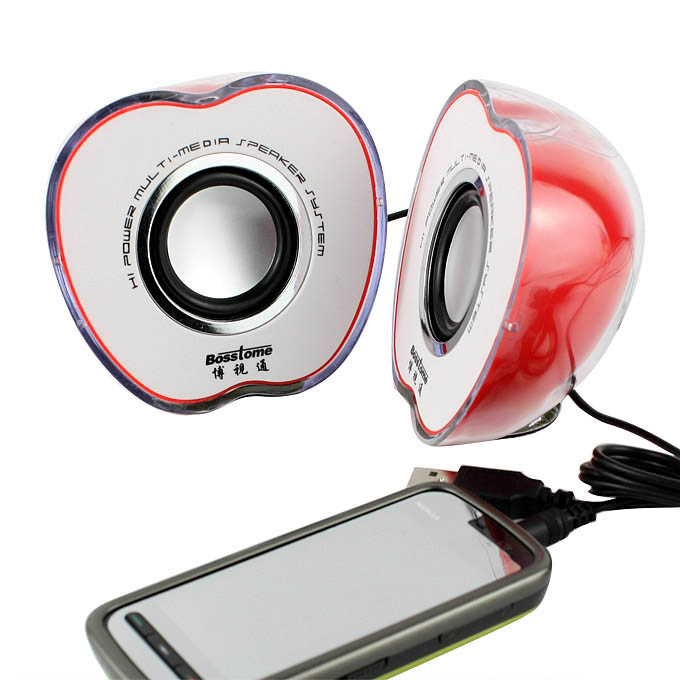 USB Mini Speakers Apple Shape Lightable for Ipod Laptop RED
