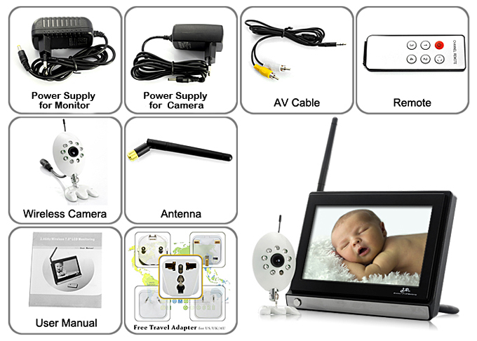 7 Inch LCD Wireless Monitor Buddy Baby Monitor with Night Vision