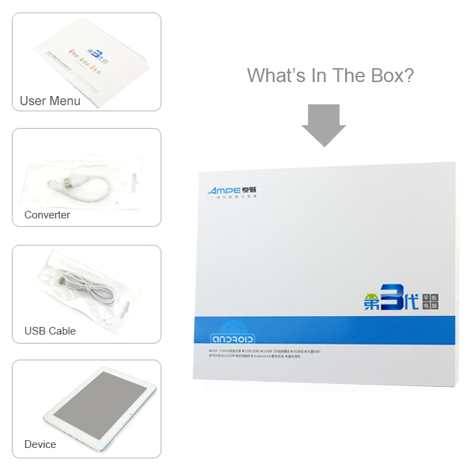 AMPE A90 9.7 Inch IPS Android 4.0 Tablet PC Allwinner A10