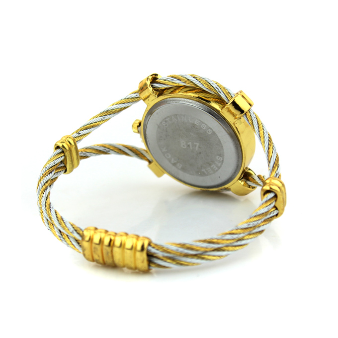 Stylish Rhinestone Lady Bracelet Watch Golden Rope Band White Dial