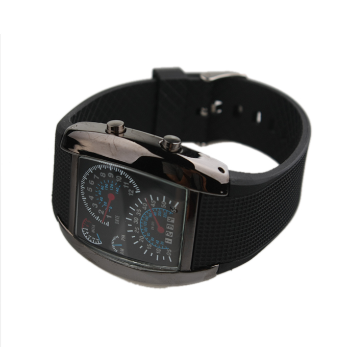 Men's Stainless Steel Blue Binary LED Dot Matrix Watch