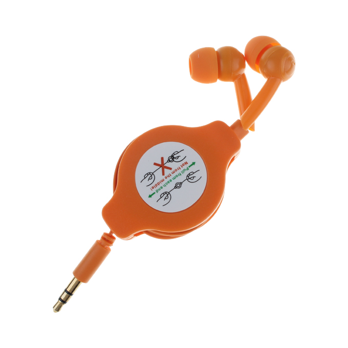 Brand New Portable 3.5mm Retractable Earphone Ear Bud Orange