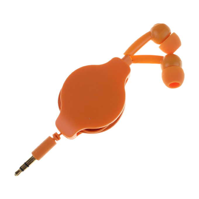 Brand New Portable 3.5mm Retractable Earphone Ear Bud Orange