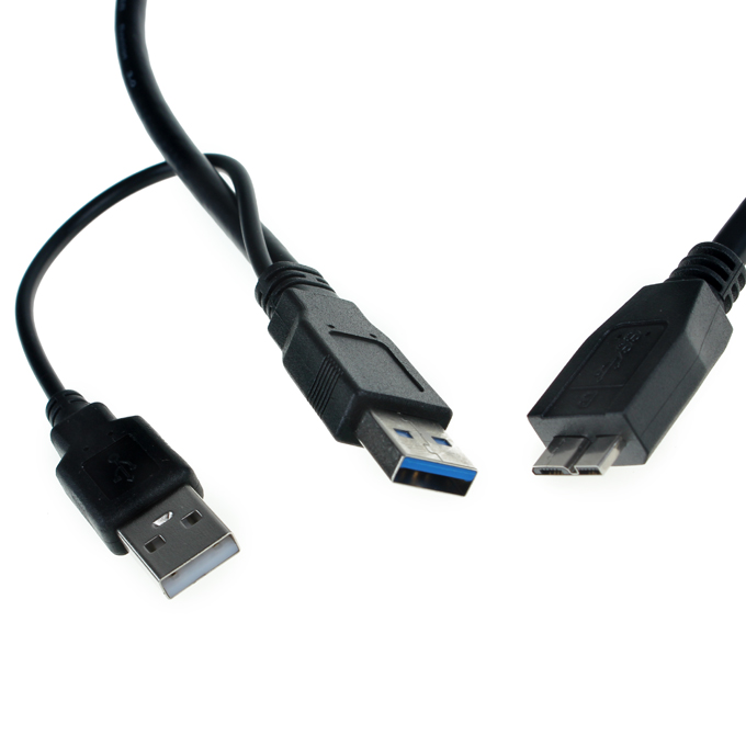 2 Feet Black USB 3.0 A Male to Micro-B Y Cable for Mobile HDD