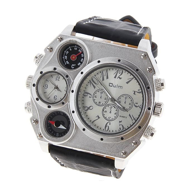 Oulm Men's Double Movt Watch with Numbers and Strips Hour Marks