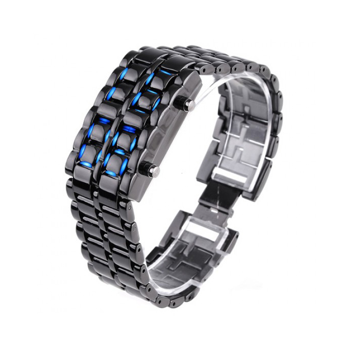 Makibes Lava Watch Men Watch Stainless Steel LED Blue Digital Watch