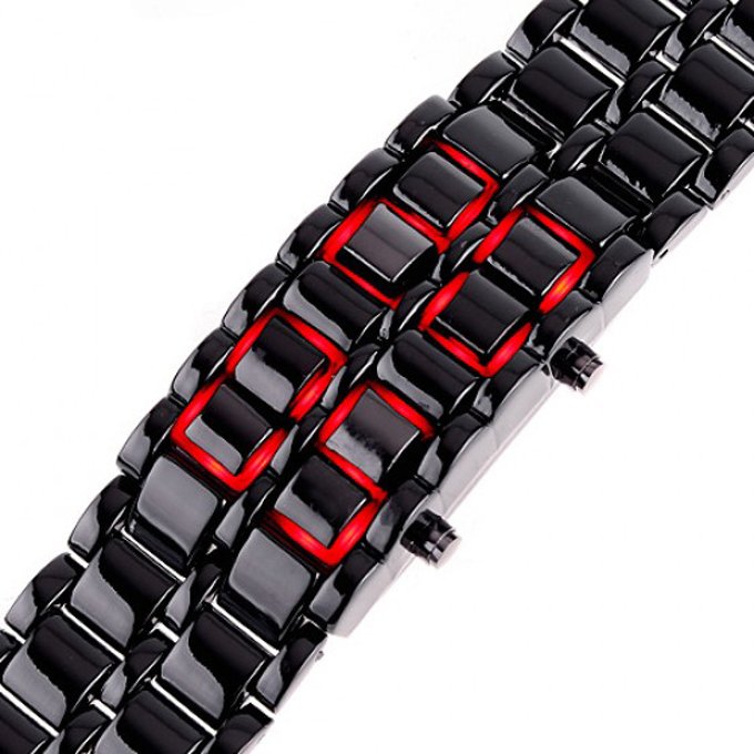 Makibes Lava Watch Men Watch Stainless Steel LED Red Digital Watch