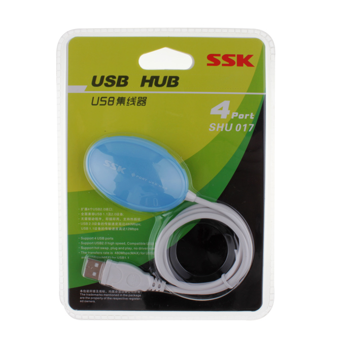 SSK Shu017 4 USB Ports HUB with High Speed USB2.0 HUB