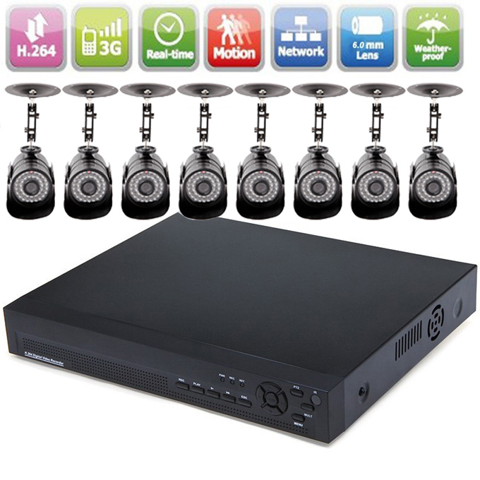 8CH CCTV Camera System 8 D1 Outdoor Cameras 1/4" CMOS with 36 LEDs