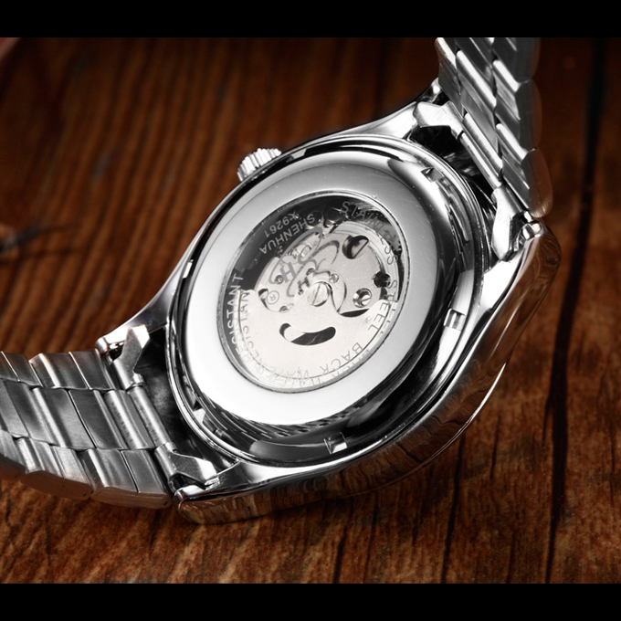 Men's Sun and Moon Design Stainless Analog Auto-Mechanical Watch