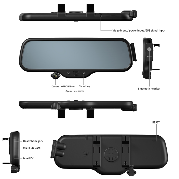 5" Car DVR Smart Rear View Mirror GPS Navigation Bluetooth H.264