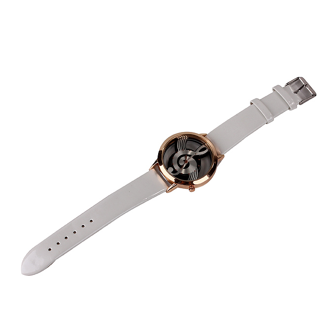 Stylish Musical Note Pattern Golden Round Dial Women's Wrist Watch - White