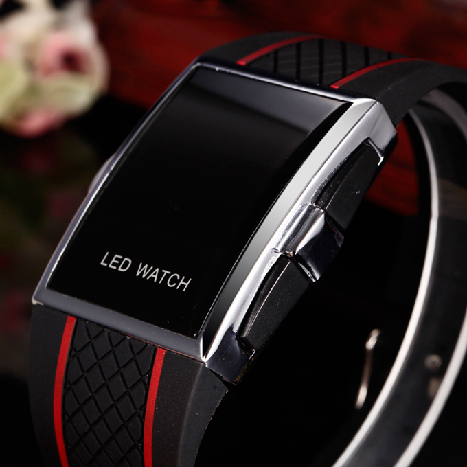 Makibes Unisex Red LED Digital Rectangle Dial Silicone Band Watch