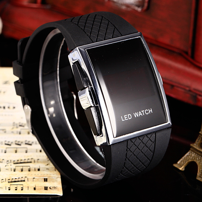 Makibes Unisex Red LED Digital Rectangle Dial Silicone Band Watch