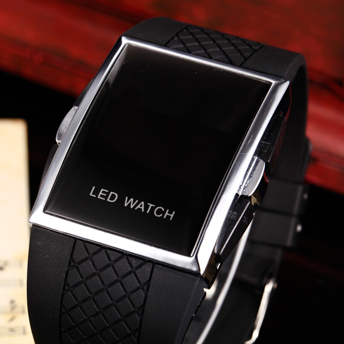 Makibes Unisex Red LED Digital Rectangle Dial Silicone Band Watch