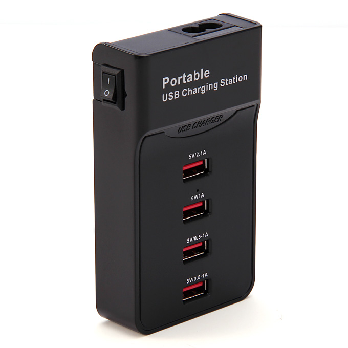 US Plug Portable Smart USB 4 Ports Charging Station with 1M Cable