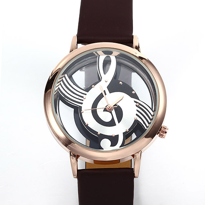 Hollow Treble Clef Style PU Strap Analog Quartz Watch for Woman