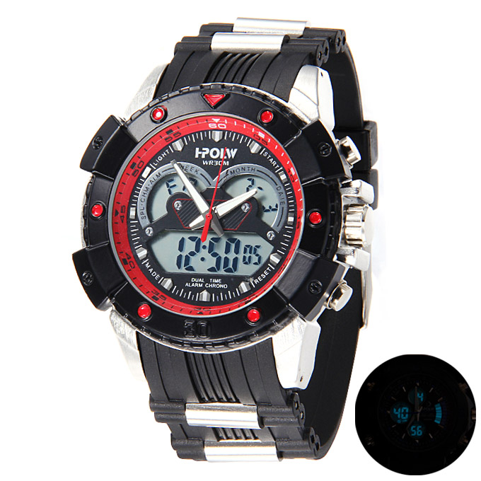 Hpolw 609 LED Rubber Strap Analog-Digital Quartz Sport Watch for Man