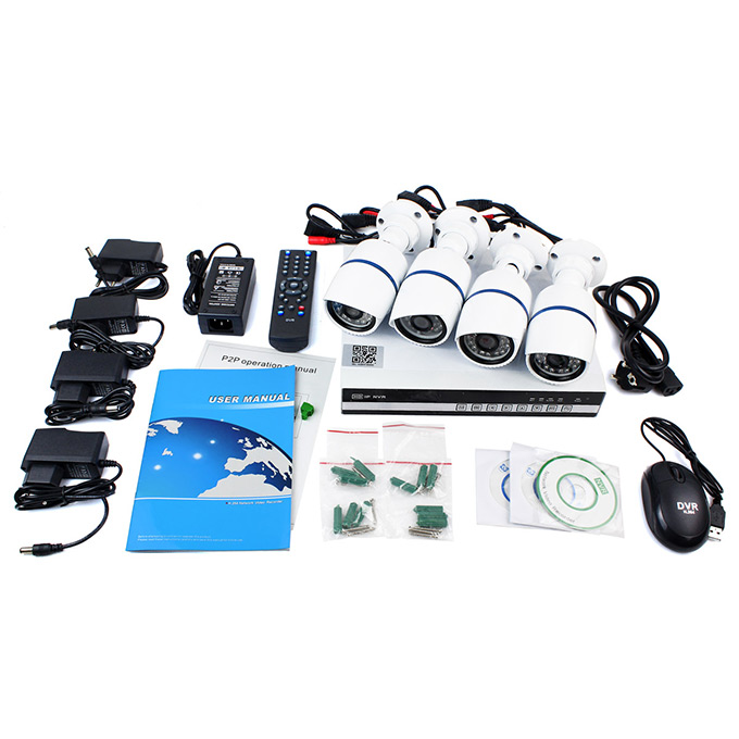 1/4" CMOS Sensor 720P Day&Night Wired IP Camera System NVR Kit