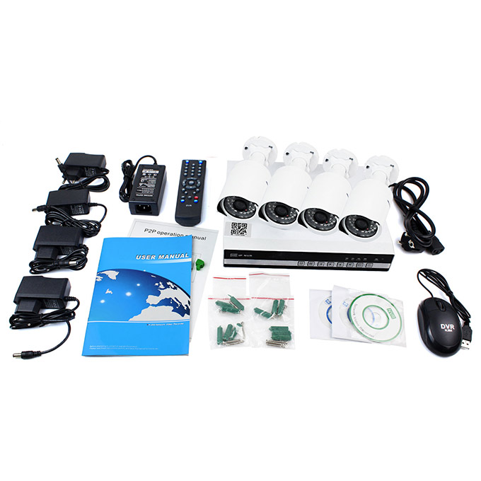 1/4" CMOS Sensor 720P Day&Night Wired IP Camera System NVR Kit