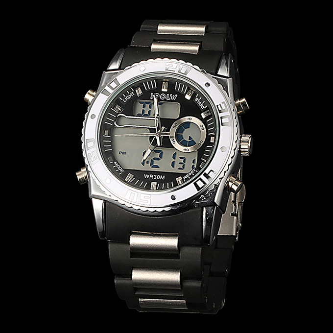 Hpolw FS-583 Men's LED Stainless Steel Analog-Digital Sport Watch