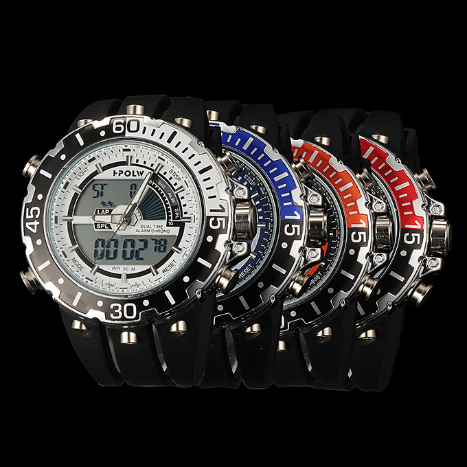 Hpolw FS-601 Men's LED Stainless Steel Analog-Digital Sport Watch