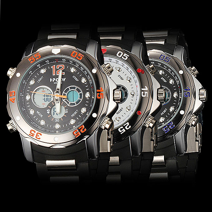 Hpolw FS-608 Men's LED Stainless Steel Analog-Digital Sport Watch