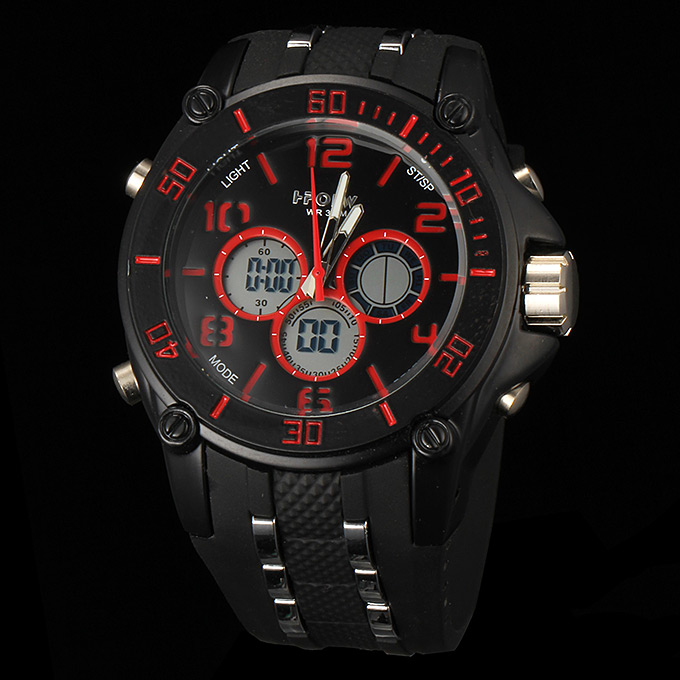 Hpolw FS-811 Men's LED Stainless Steel Analog-Digital Sport Watch