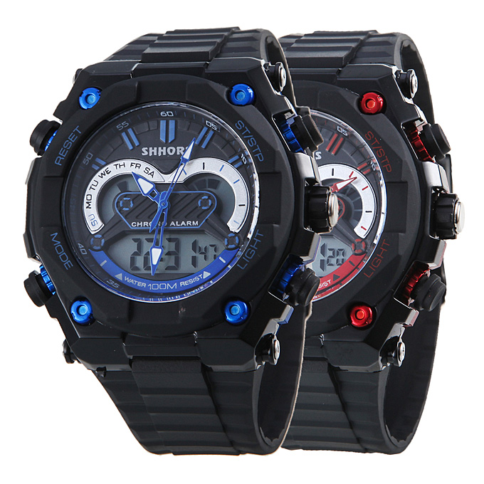 SHHORS 802 LED Rubber Band Analog-Digital Sport Quartz Watch for Man