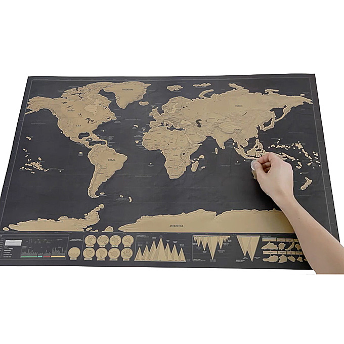 Black Luxury Scratch World Map Cylinder Packing Home Decor Gift