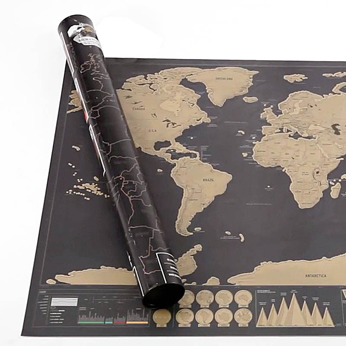 Black Luxury Scratch World Map Cylinder Packing Home Decor Gift