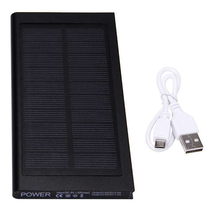 12000mAh Dual USB Solar Panel Power Bank External Backup Battery