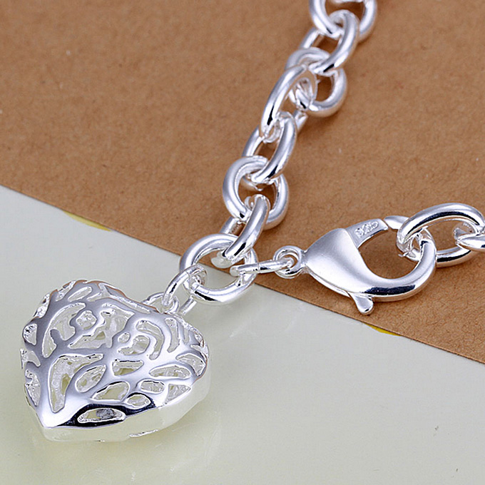 Silver Heart-shaped Charm Bracelet