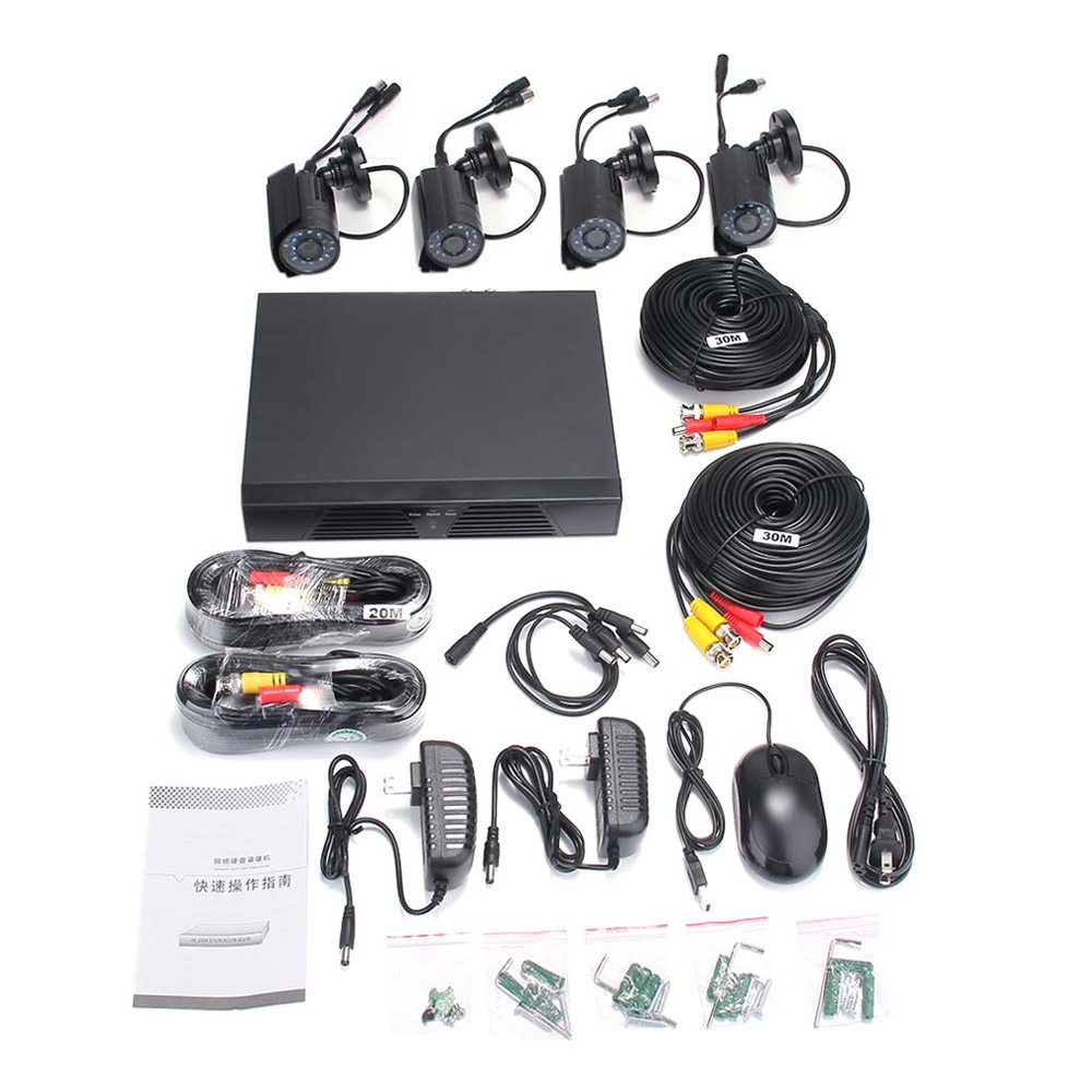 1/4" CMOS Weatherproof DVR Kit with 24 LEDs 4CH CCTV Camera System