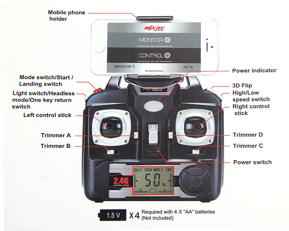 MJX X601H WIFI FPV 0.3MPHD Camera APP/Transmitter Dual Mode