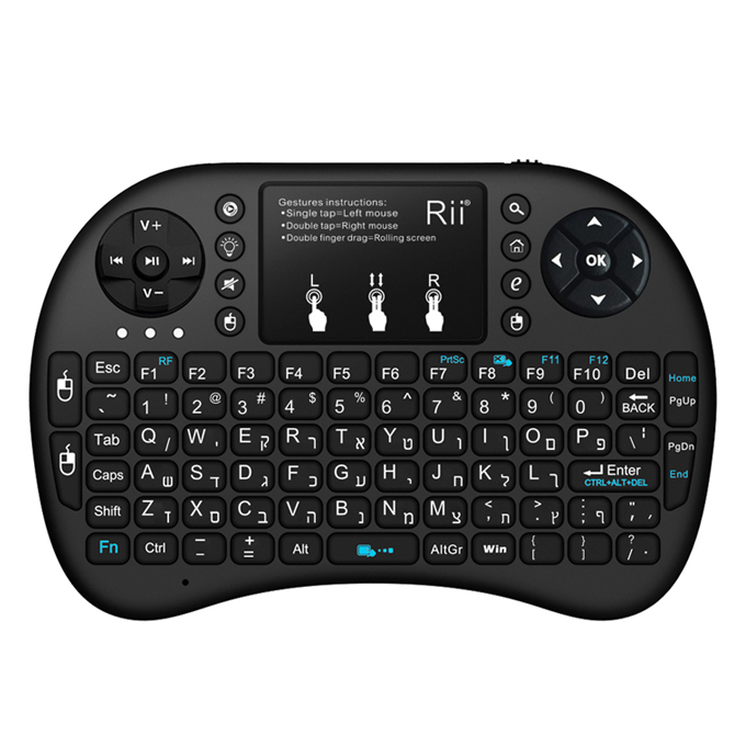 MK809V-4K Android RK3229 TV Dongle + Rii i8+ Hebrew Keyboard Black