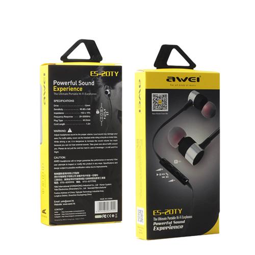 AWEI ES-20TY HiFi Music Wired Earphones with Microphone - Black