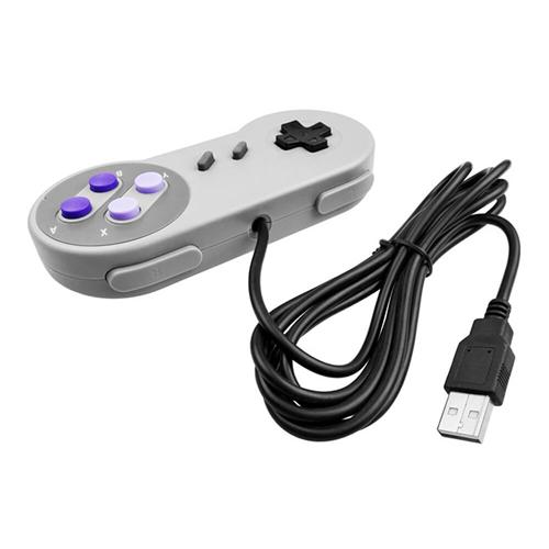 USB Controller with Purple Function Button for SNES Deep Gray