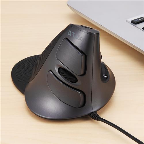 Delux M618 Wired Vertical Ergonomic 1600DPI USB Optical Mouse - Black