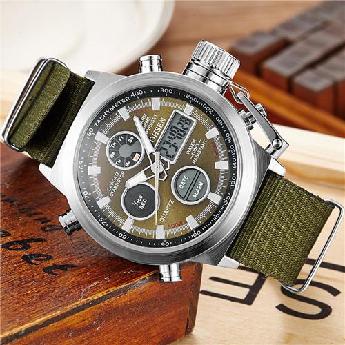 OHSEN AD1601 Men Digital Quartz Wrist Watch Army Green Dial