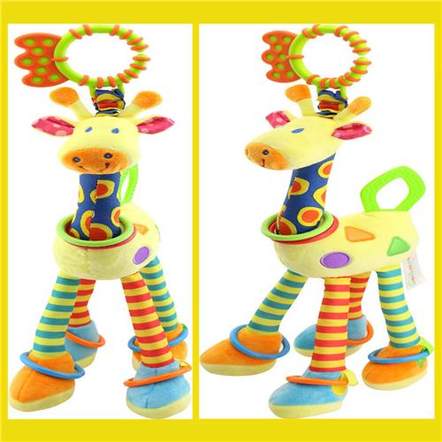 Giraffe Animal Handbells Rattles Handle Toys Yellow