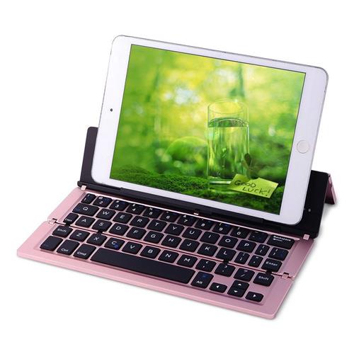 F18 Triple Foldable Wireless Bluetooth 65 Keys Keyboard - Rose Gold