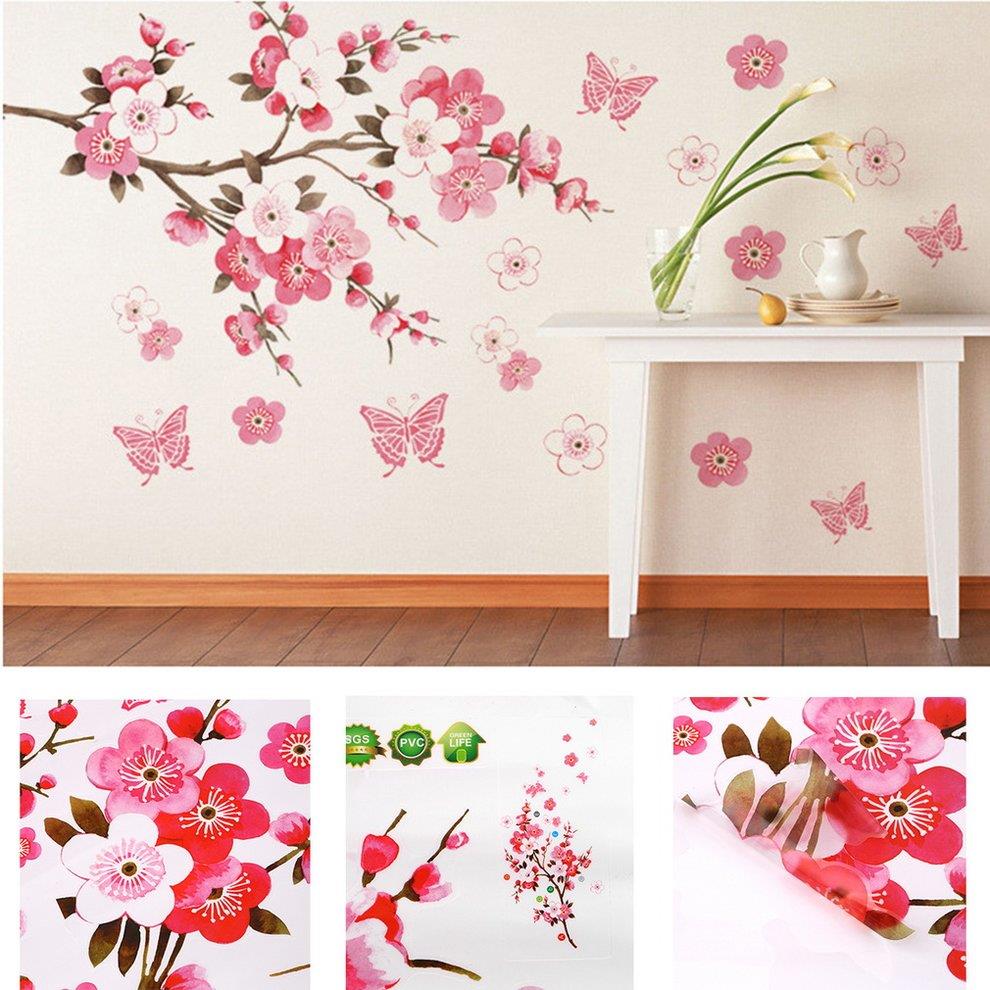 Removable Flower Peach Butterfly Wall decal Stickers
