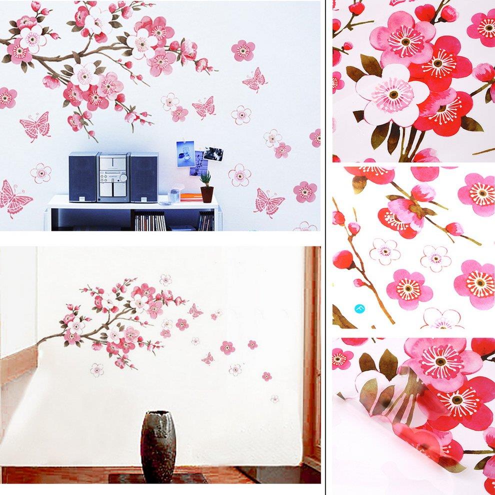 Removable Flower Peach Butterfly Wall decal Stickers