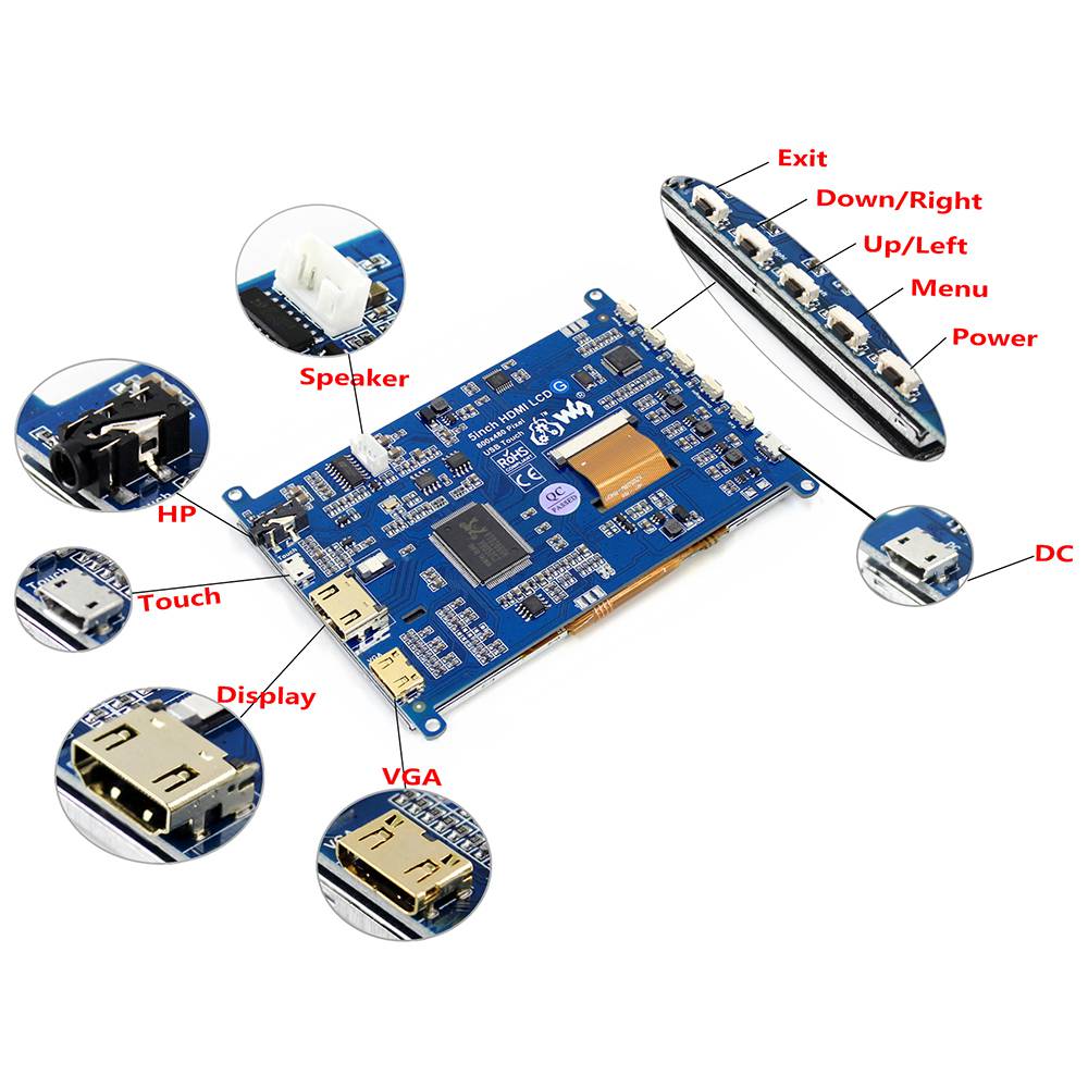 5inch HDMI LCD Resistive Touch Screen 800x480