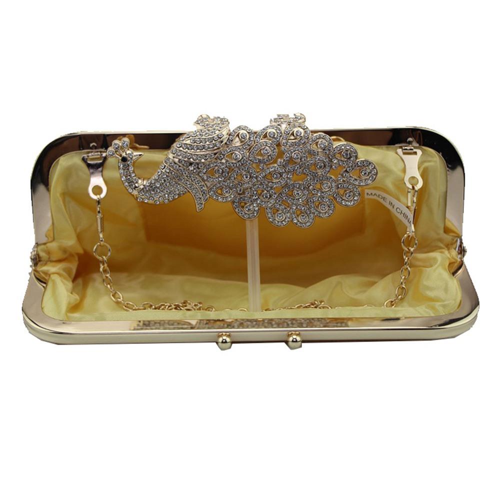 Women Rhinestone Banquet Handbag Gold