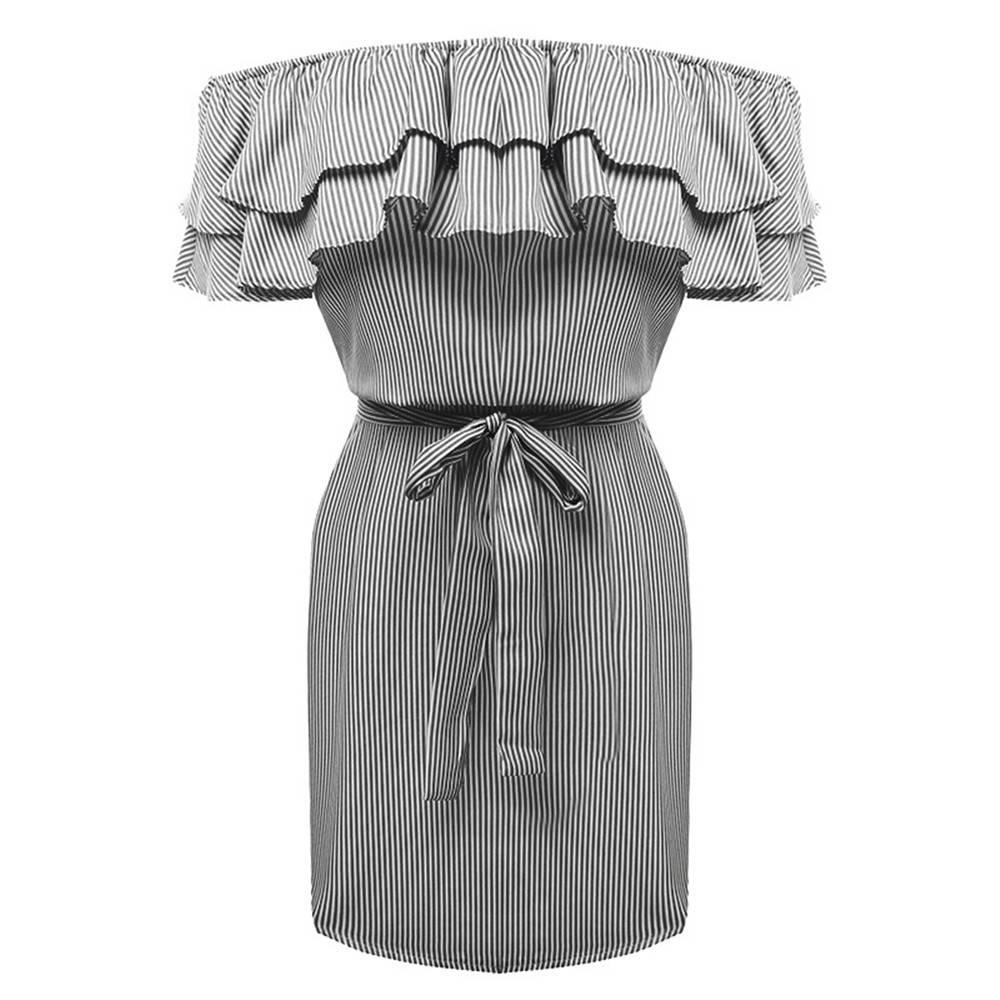 Women's Off Shoulder Ruffle Printed Dress Black